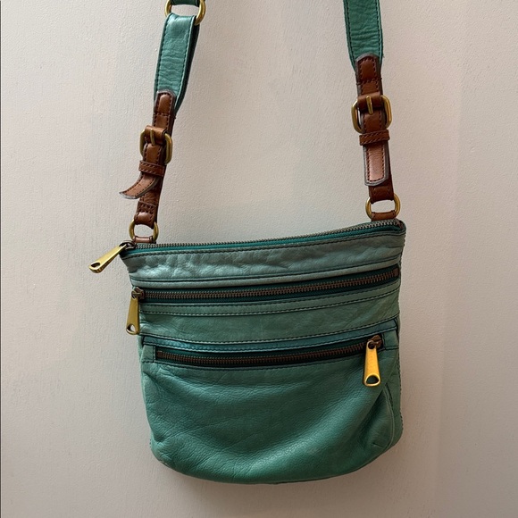 Fossil | Bags | Fossil Teal And Brown Leather Crossbody Bag | Poshmark